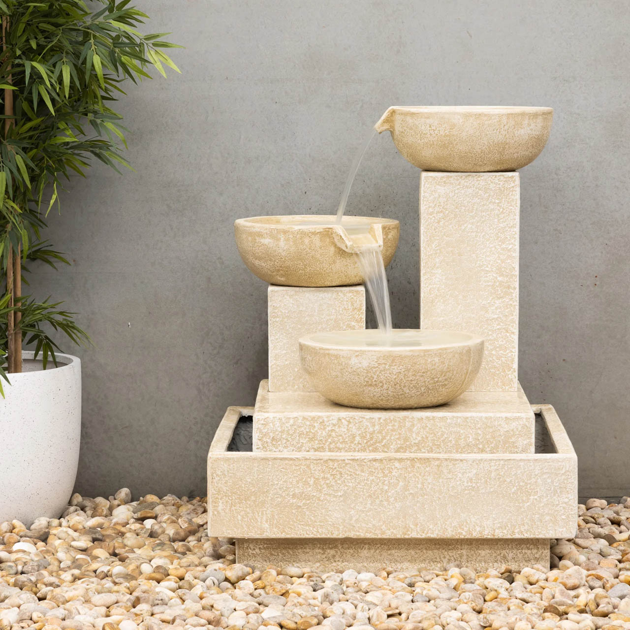 TRIO CASCADE FOUNTAIN SANDSTONE SEASONAL: Lee Rowans Gardenworld